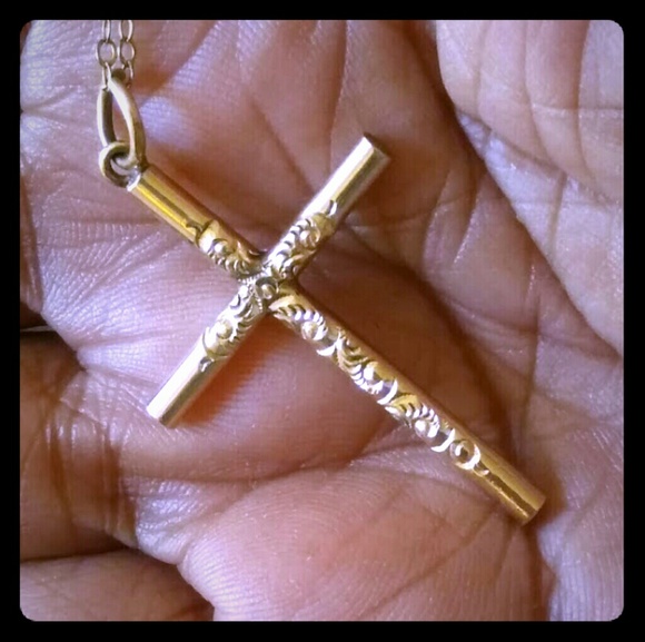 Vintage | Jewelry | Vintage Etched Cross 2 12kt Chain Necklace | Poshmark